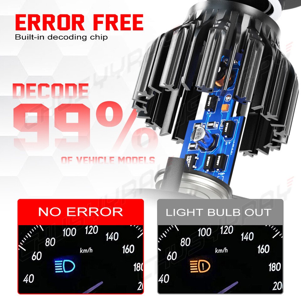 H7 H7 10000K LED Headlight Kit Combo Bulbs High Low Beam Super Bright ...