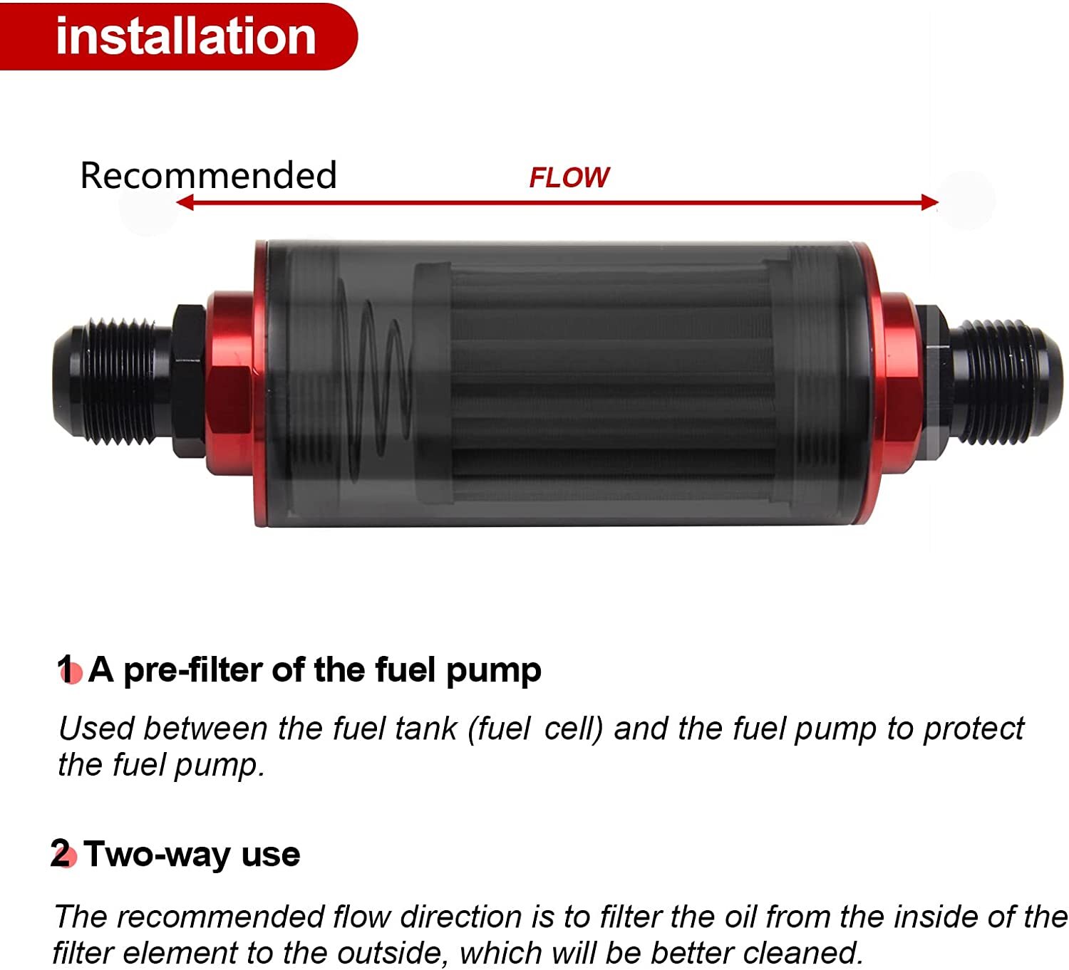 50mm Inline Fuel Filter High Flow 100 Micron Cleanable AN6 AN8 AN10 ...