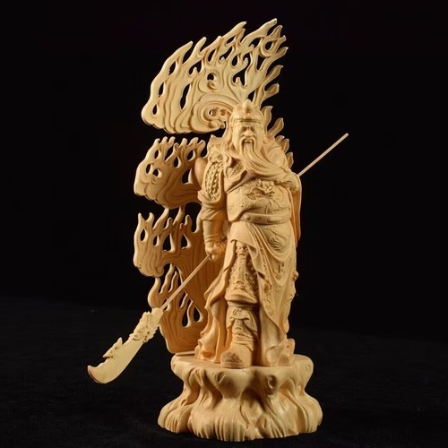 Chinese Boxwood Wood Hand Carving Flame Guan Gong Statue黄杨木火焰关公 | eBay