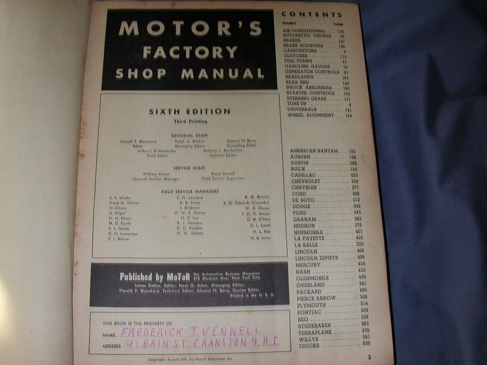 MOTOR'S FACTORY SHOP MANUAL - 1935-1942 - 6TH EDITION - HARD COVER | eBay