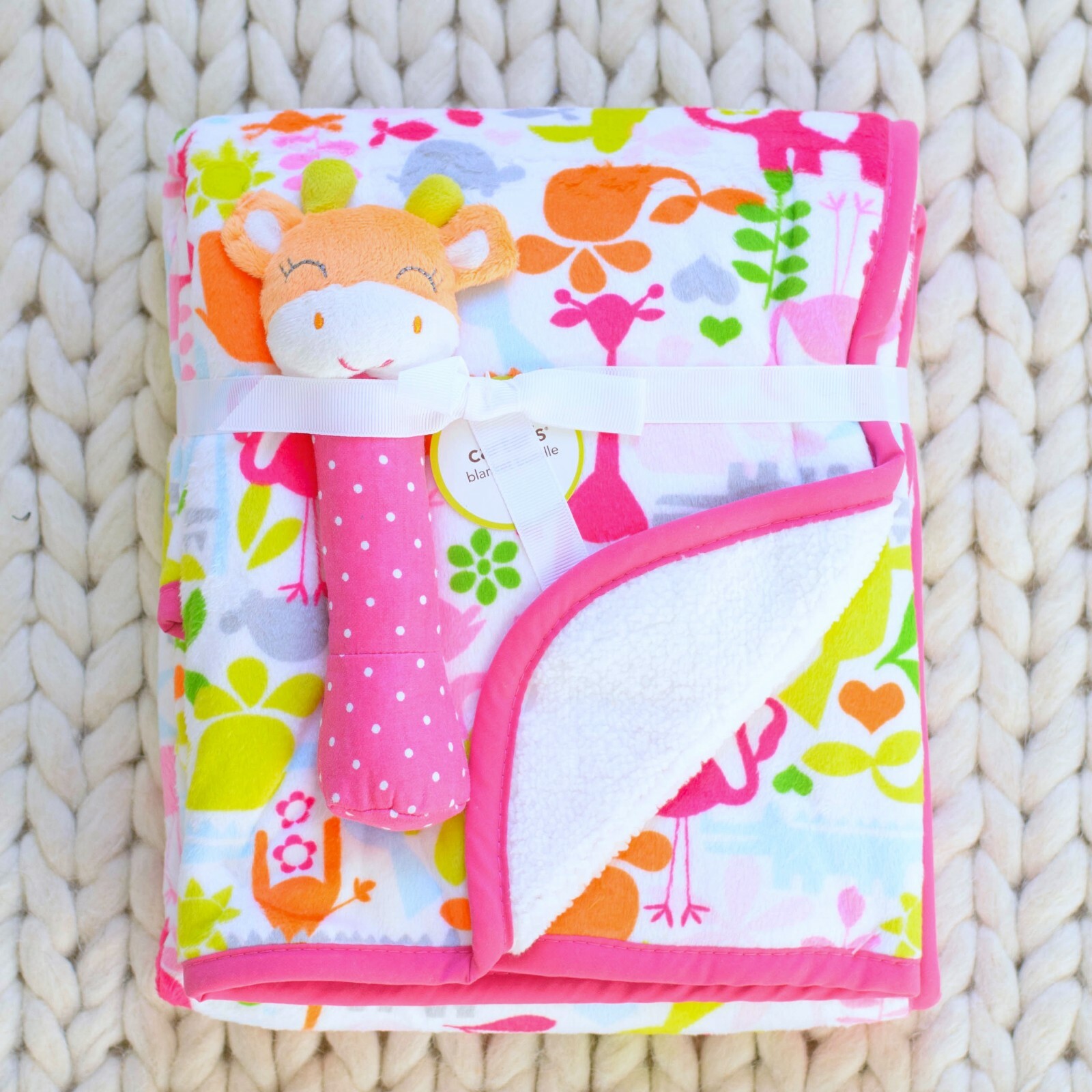 NWT RARE Carter's Safari Jungle Animal Pink Green Plush Valboa Blanket ...