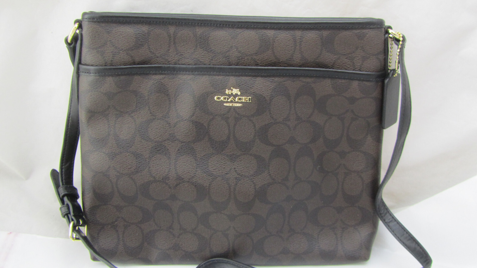 NWT Coach Signature Zip File Crossbody Bag Brown Black F58297 Purse ...