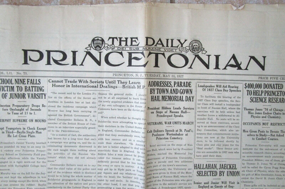 1927 Princeton NJ "THE DAILY PRINCETONIAN NEWSPAPER" New Jersey A-17 | eBay