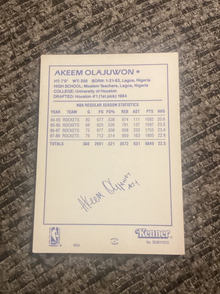 1988 KENNER Starting Lineup Card - AKEEM OLAJUWON - Houston Rockets | eBay