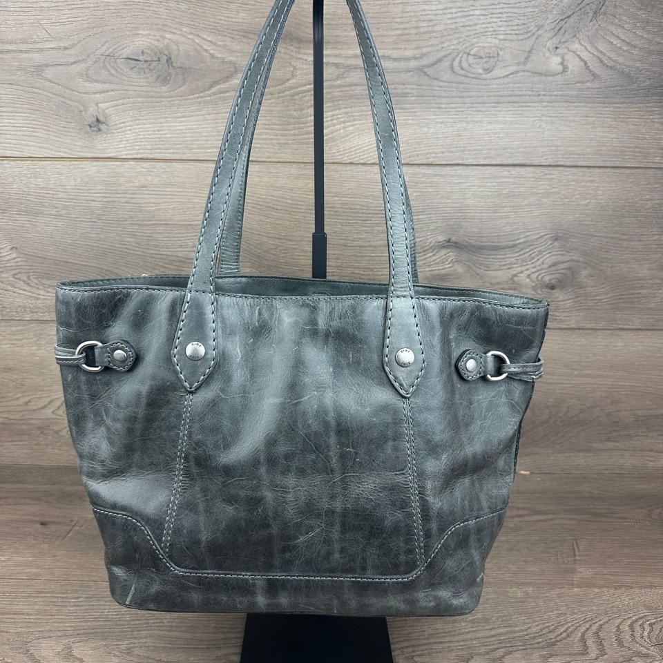 Frye Melissa Carryall Tote Shoulder Bag Asphalt Gray Leather Double ...