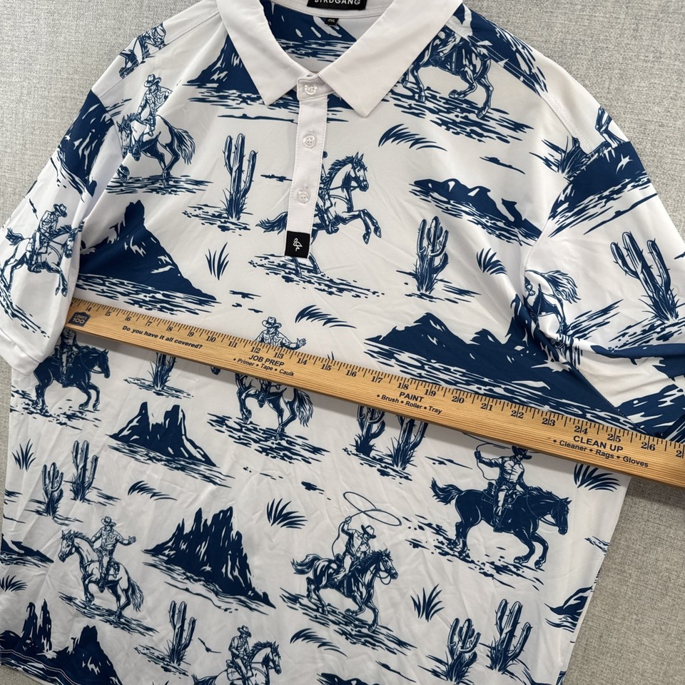BYRD GANG Polo Shirt 2XL Blue Cowboy Stuff Western Short Sleeve Golf ...