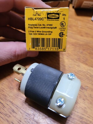 (7A3) NEW, HUBBELL, HBL4720C, 15A 125V, TWIST-LOCK INSULGRIP PLUG NEW ...