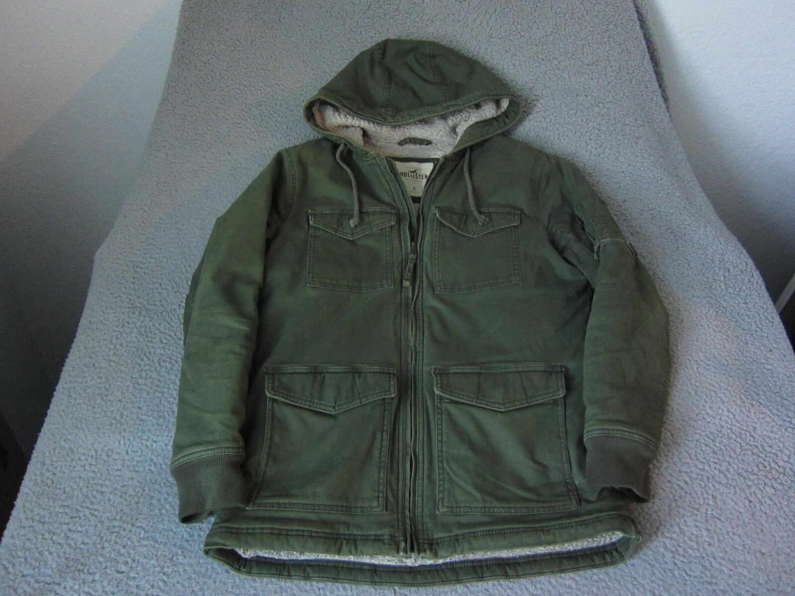 Vintage Hollister Jacket Mens Small Green Canvas Hood Military Casual ...
