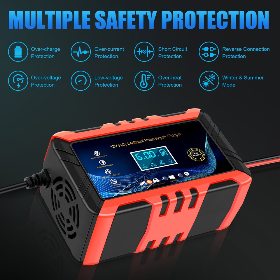 12V 6A Car Battery Charger Maintainer Auto Trickle RV For Truck ...