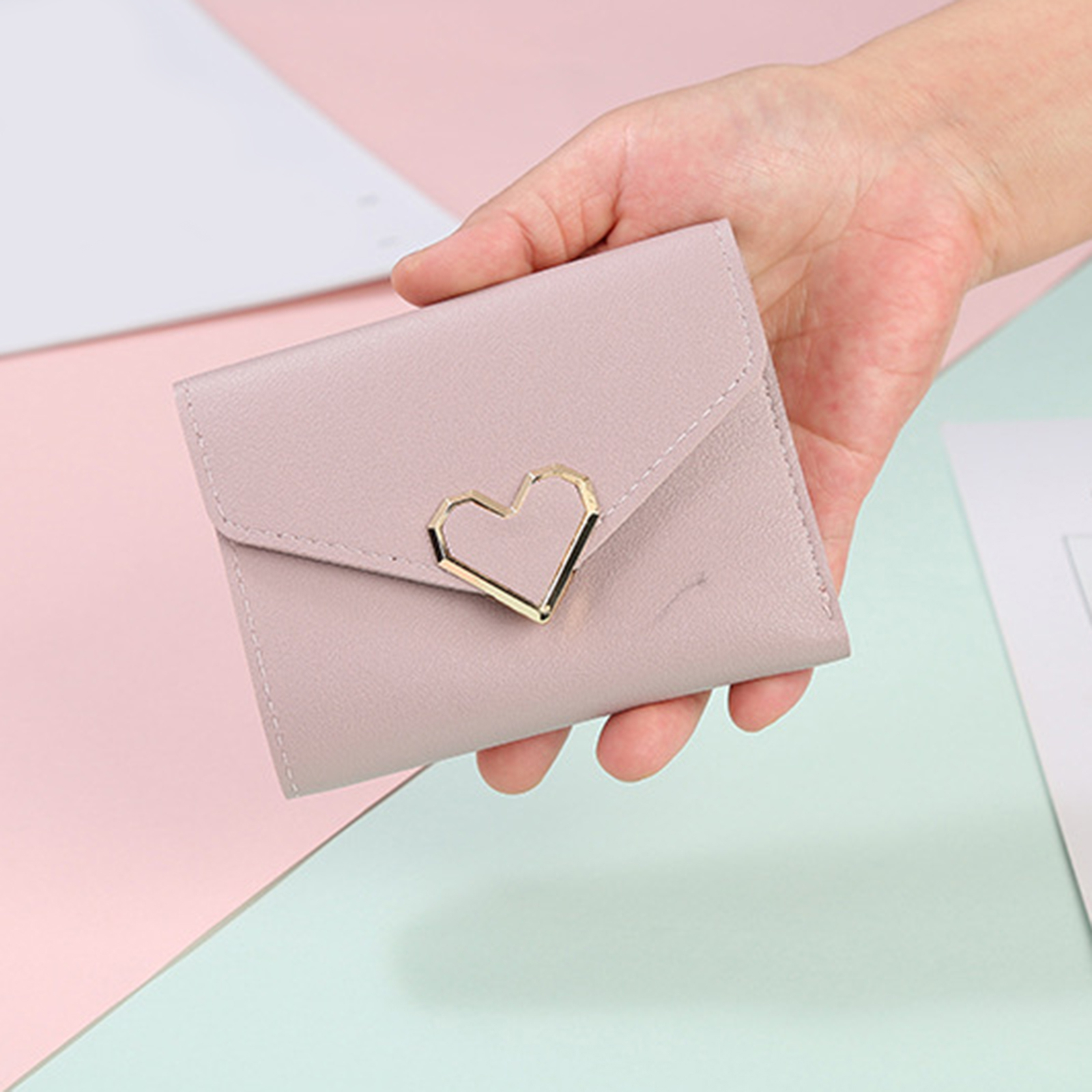 Clutch Bag Button Closure Storage Female Coins Clutch Bag Heart ...