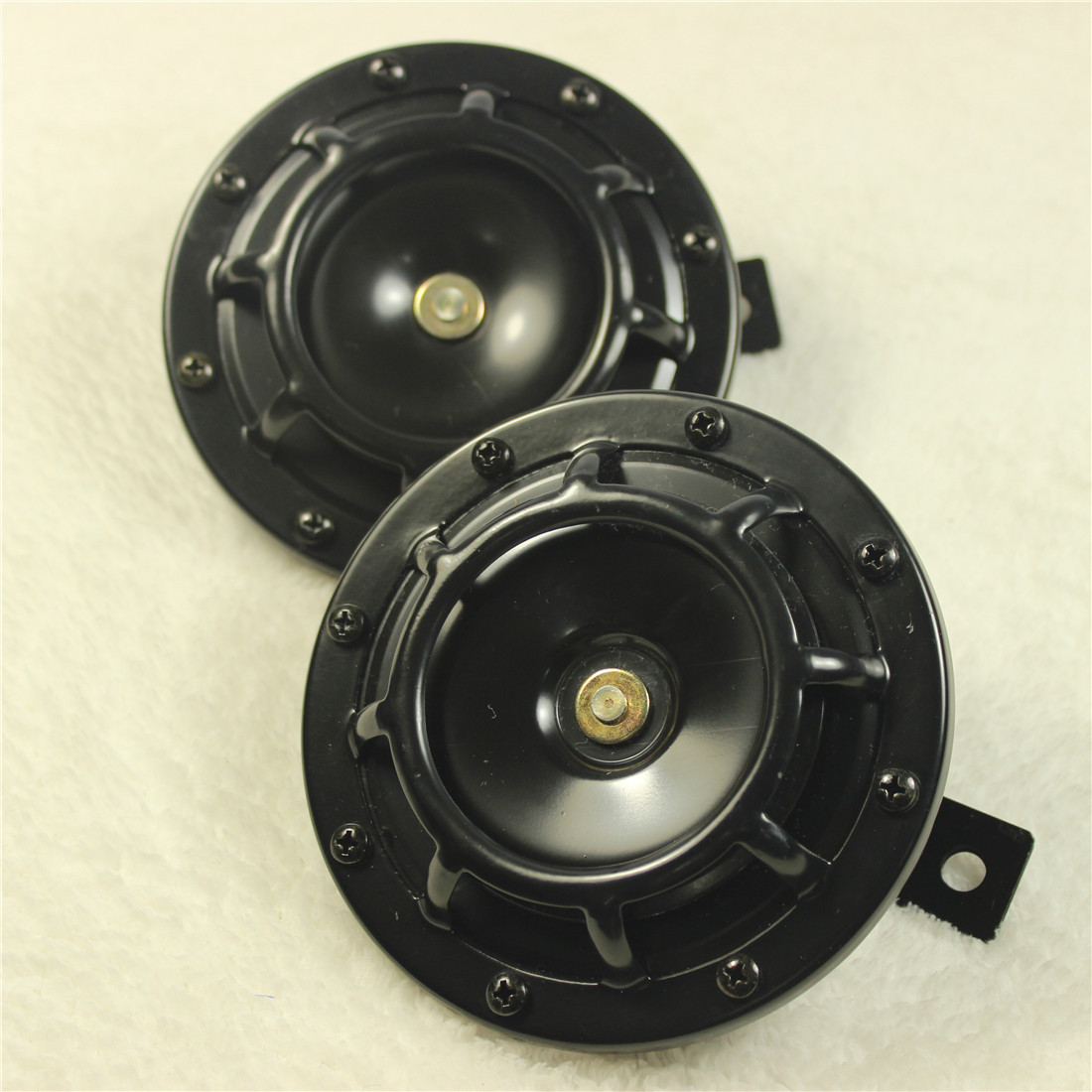 2 PCS BLACK 12V SUPER LOUD ELECTRIC HORN BLAST TONE MOTORCYCLE CHOPPER ...