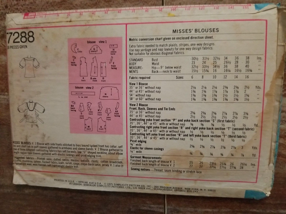 Simplicity Sewing Pattern 7288 VTG 70' Misses Tops Blouses Boho Sizes 6 ...