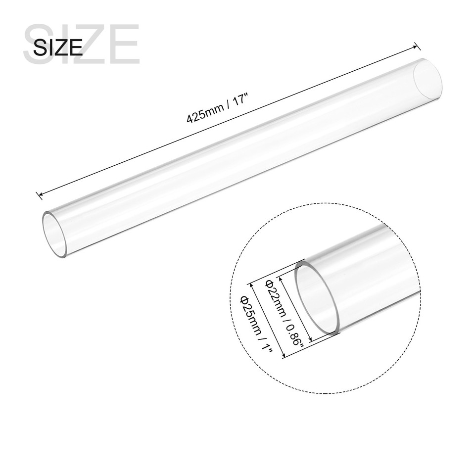 Plastic Pipe Rigid Tube Clear 0.86"(22mm) ID 1"(25mm) OD 17" (425mm ...