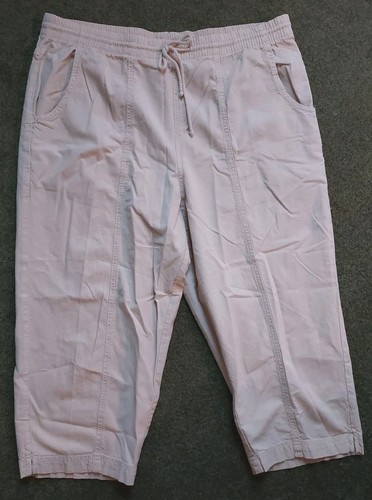 Erika Capri Pants Beige 100% Cotton Stretch Waist High Rise Pockets ...