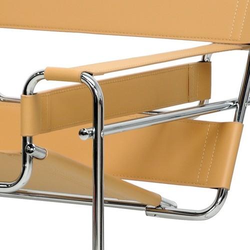 2x Chromed Steel Tube Frame Chairs with Light Brown Tan Camel Leather ...