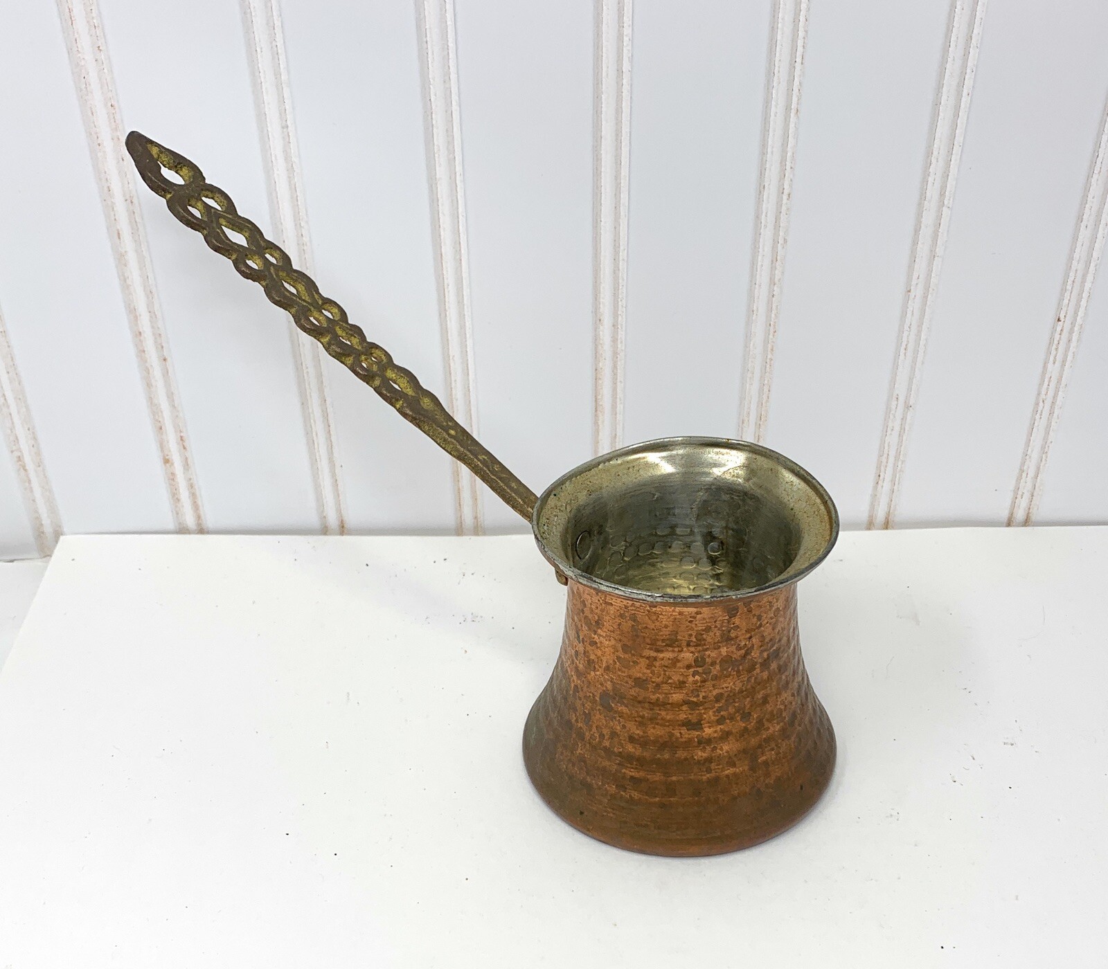 Traditional Turkish Copper Coffee Pot Cezve Ibrik w/ Cast Brass Handle ...