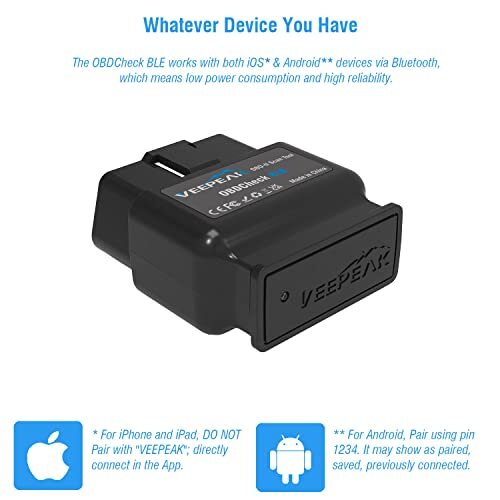 Veepeak OBDCheck BLE Bluetooth 4.0 OBD2 Scanner Adapter for iOS ...