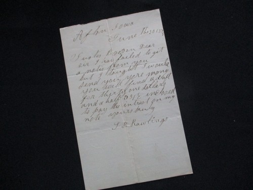 1885 Thomas R. Rawlings handwritten Afton Iowa Signed Banking Interest ...
