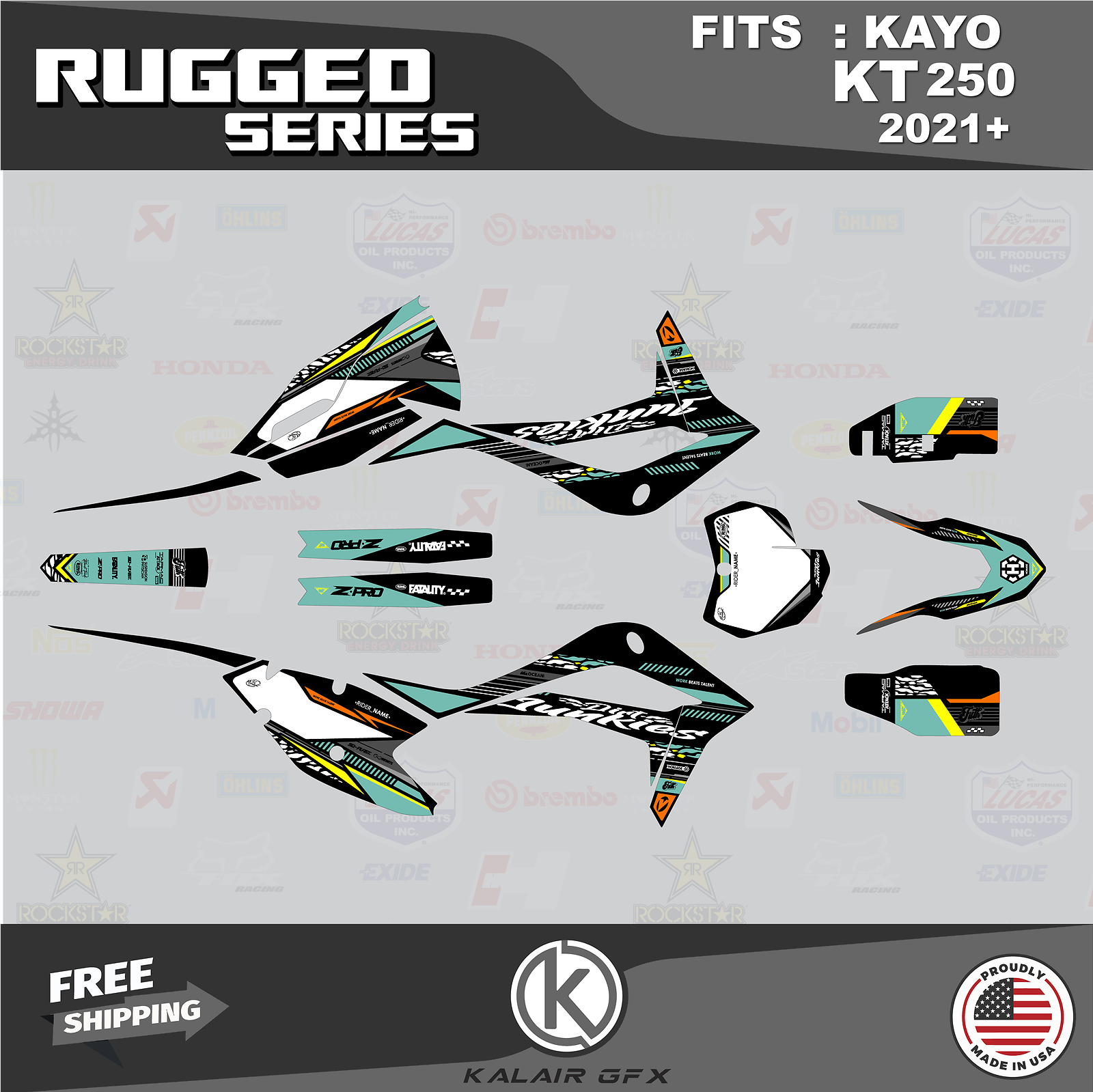 Graphics Kit for KAYO KT 250 Dirt Bike (2021+) Rugged Series - Teal | eBay