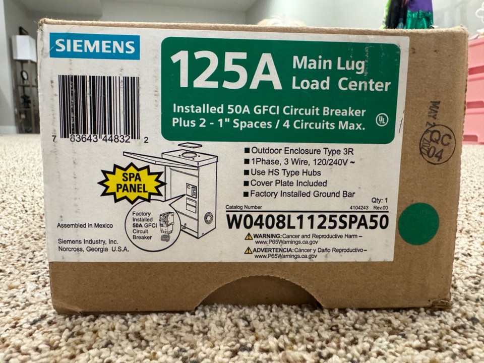 Siemens W0408L1125SPA50 50A SPA Panel 125A 125 A Hot tub Hottub Panel ...