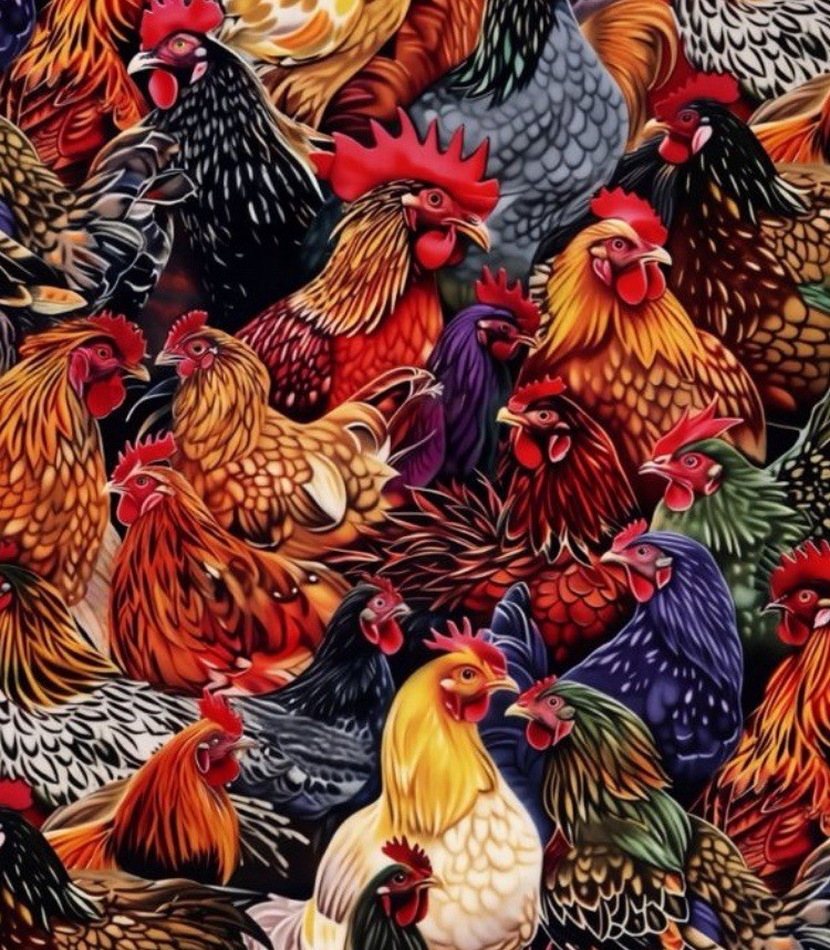 Rooster Carnival Chicken Print Novelty Fabric, By the Half Yard, Packed ...