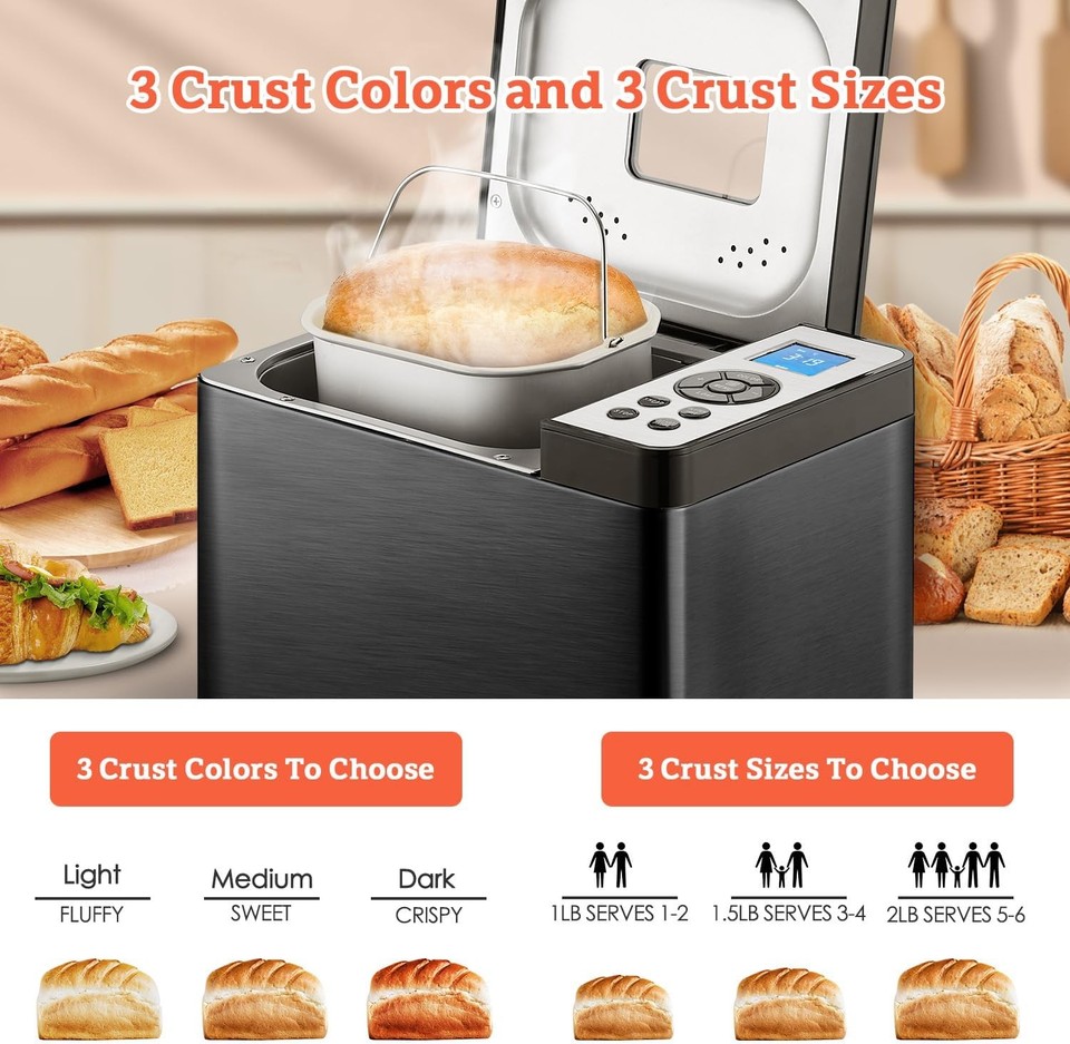 2LB Bread Maker, 19-in-1 Automatic Bread Machine Stainless Steel with Ceramic Pa | eBay