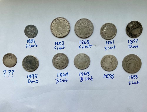 Small Collection: 1851 Three Cent, 1883 5 Cent, 1881 3 Cent, 1857 Dime ...