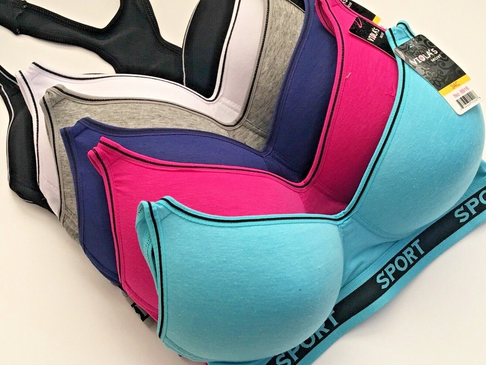 3/6 Sport Bras High Impact Yoga RacerBack Wirefree Molded Cup Cotton ...