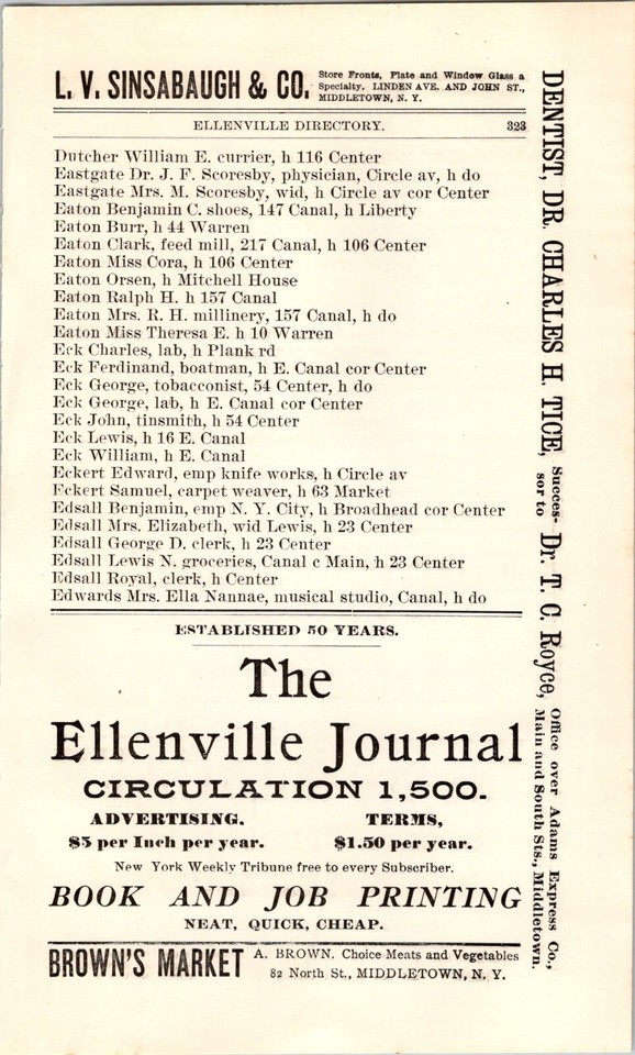 1900 ELLENVILEE OVERALL CO The Old Age Cafe THE ELLENVILLE JOURNAL ...