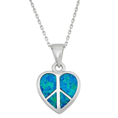 Women's Pendant Sterling Silver Blue Inlay Opal Peace Sign Heart K-5241 ...