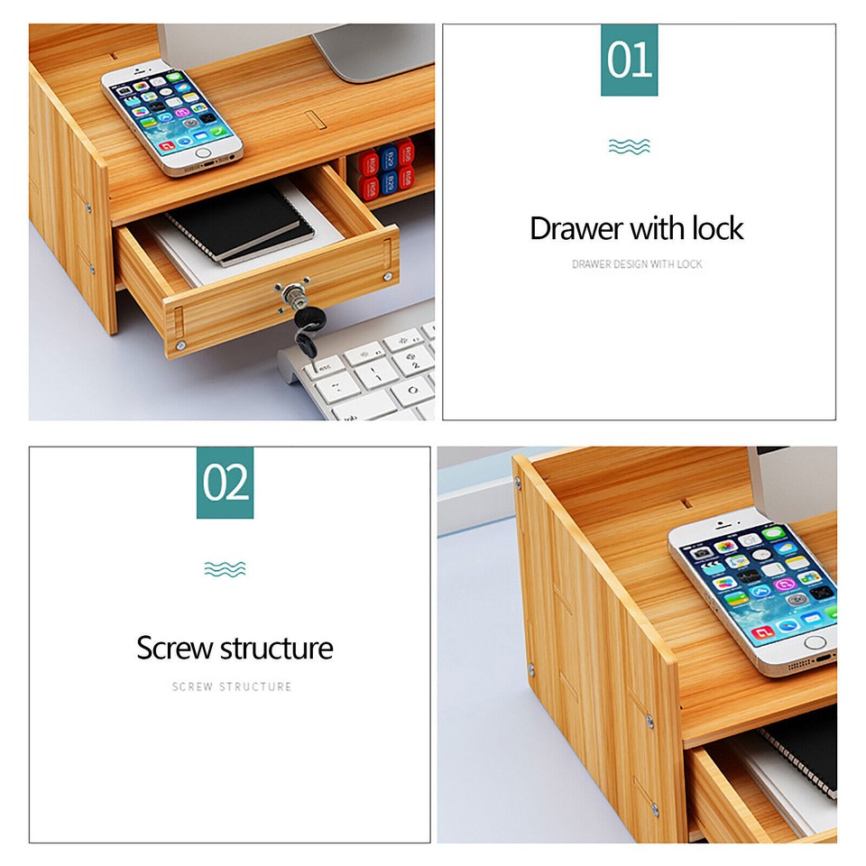 Wooden Desk Organizer with Drawers Office Supplies Computer Desktop ...