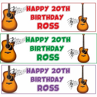 2 PERSONALISED GUITAR BIRTHDAY BANNERS ANY NAME ANY AGE BANNER POSTER ...