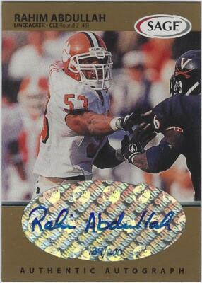RAHIM ABDULLAH CLEMSON TIGERS FOOTBALL 1999 SAGE CERT AUTO AUTOGRAPH ...