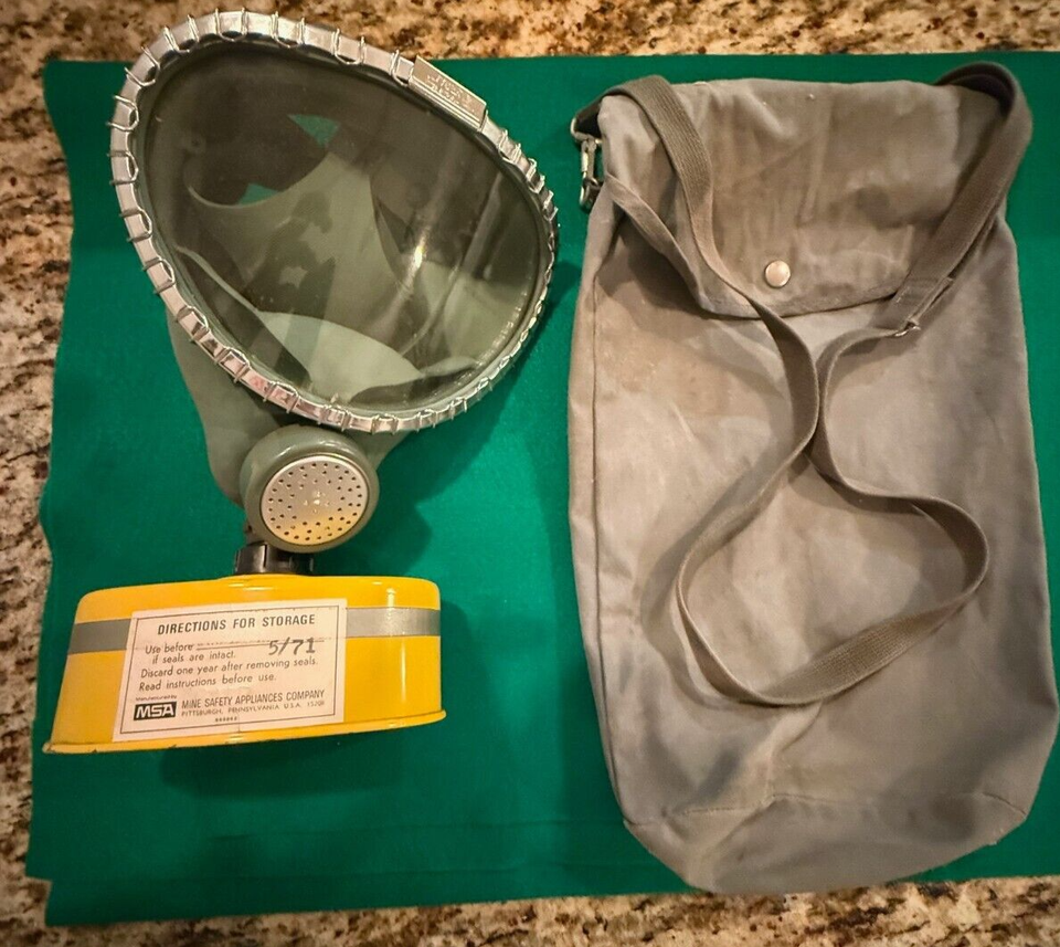 Vintage MSA Gas Mask Chin Type Full Face with Original Carrying Case ...