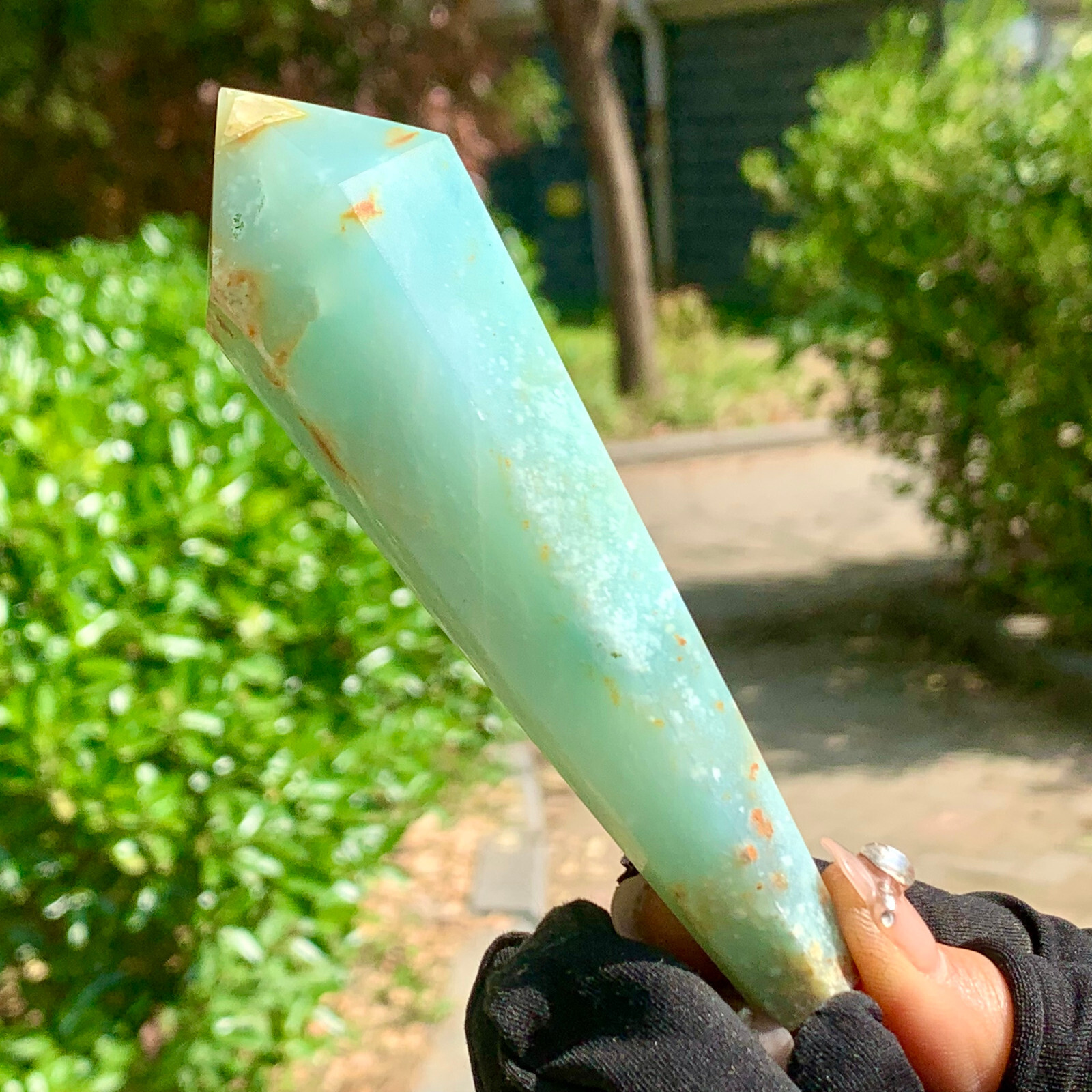 134G Natural Amazon Sky Blue Jade crystal Single End Magic Wand Therapy ...