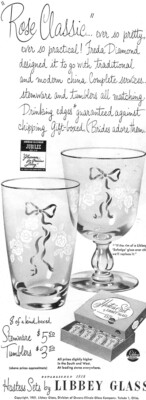 Libbey Glass Rose Classic Stemware Tumbler Hostess Set 1951 Magazine ...
