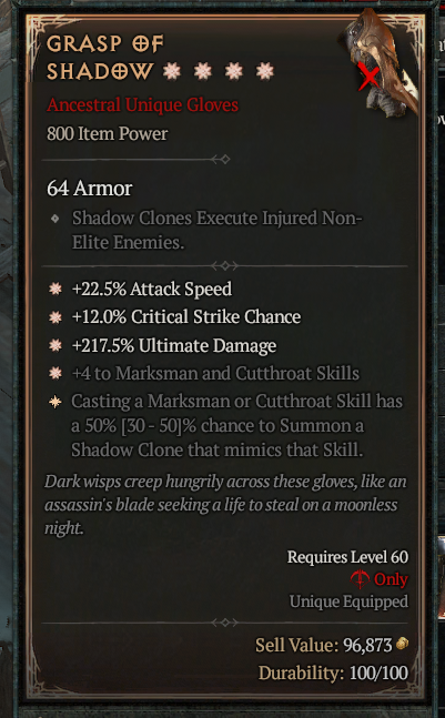 DIABLO 4🔥SEASON 10🔥4 GA GRASP OF SHADOW🔥50% MAX ASPECT🔥 | eBay