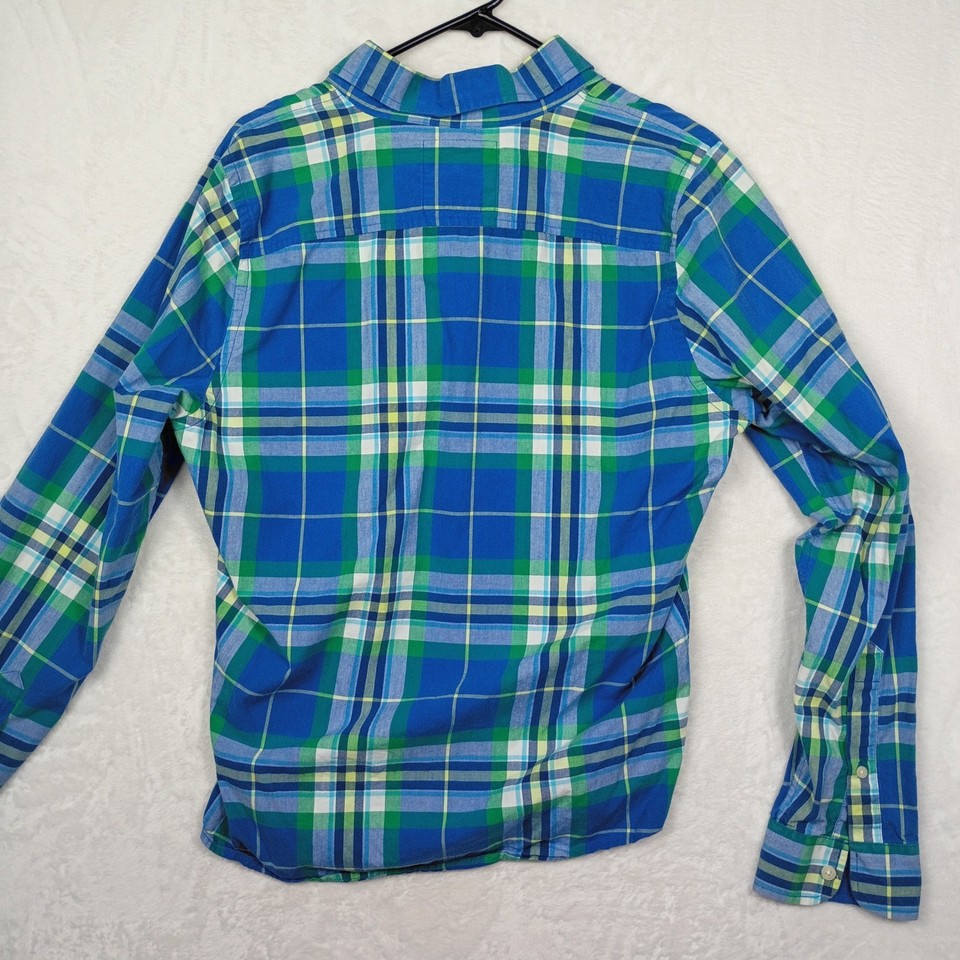 Hollister Mens Blue Green Plaid Button Down Long Sleeve Shirt Large ...