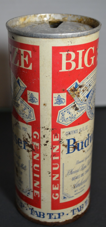 Budweiser Tab Top Beer Cans Pull Tab 16 oz 60's cans bank top straight ...
