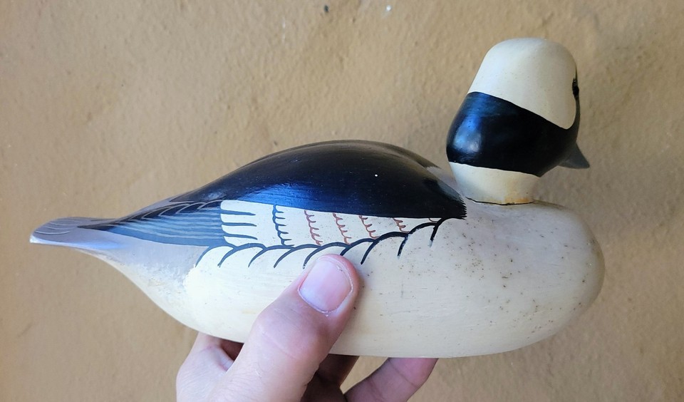 Vintage Quacker Box Male Wood Buffle Head Bufflehead Duck Decoy Glass ...