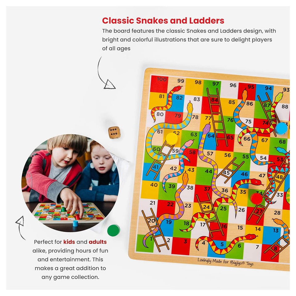 Bigjigs Toys Bois Traditionnel Serpents et Échelles Board Jeu Enfants ...