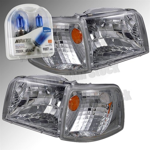 93-97 FORD RANGER CLEAR CHROME CORNER HEADLIGHTS +NOKYA ARCTIC WHITE ...