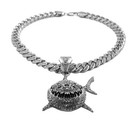 Silver PT Shark Pendant 18" 20" Partial Iced Cuban Chain Bling 6ix9ine ...