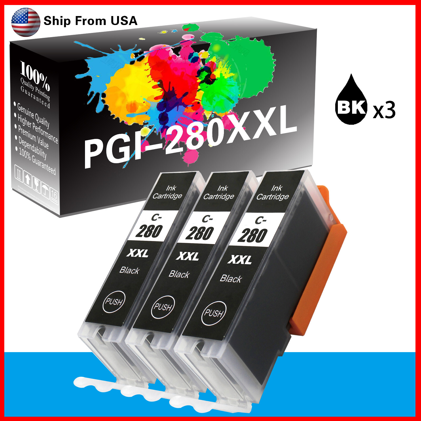 3-Pack PGI280 PGI280XXL Black Ink Cartridge for TR7520 TS702 Printer | eBay