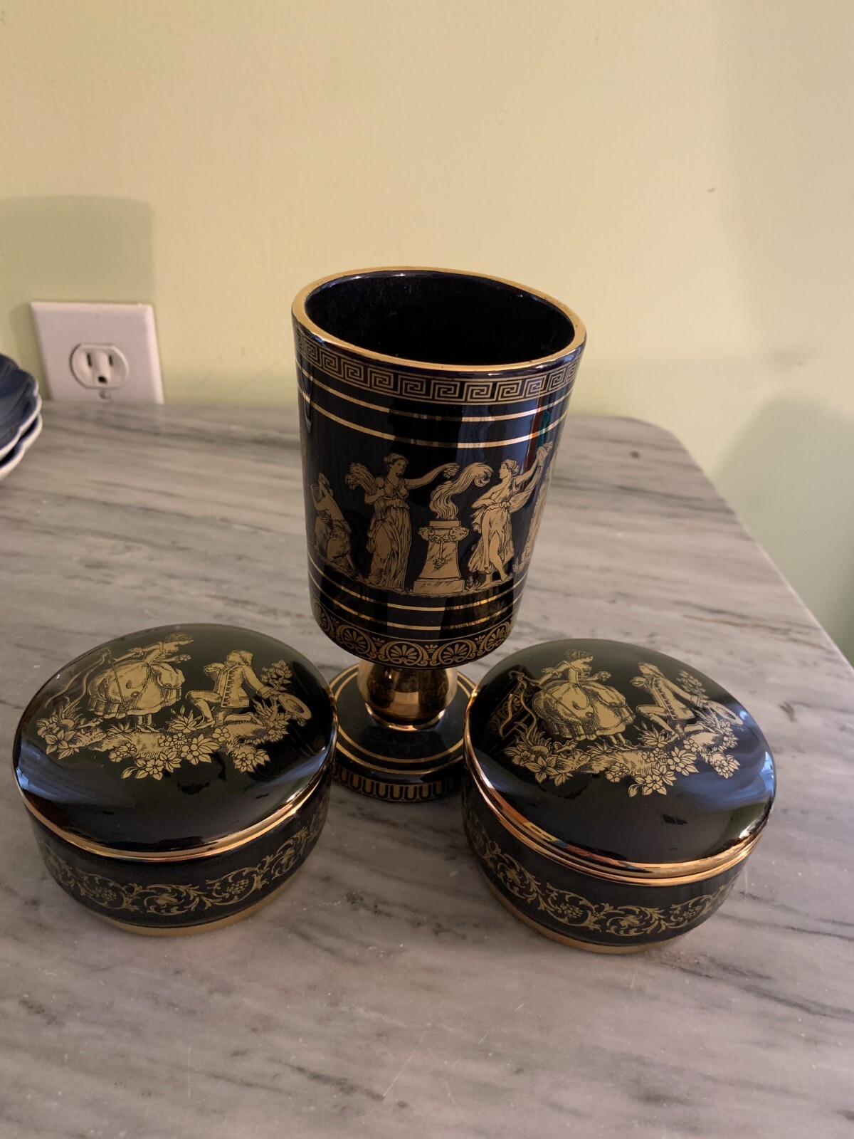 VINTAGE GREEK TRINKET DISHES AND VASE HAND MADE 24K GOLD | eBay