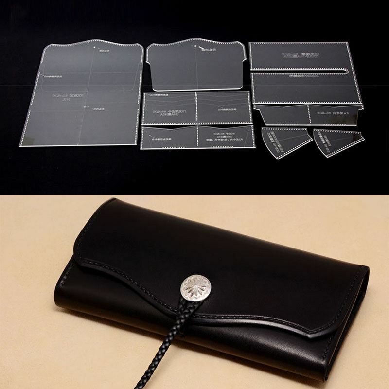 Acrylic long wallet with zipper leather craft Pattern Stencil Template ...