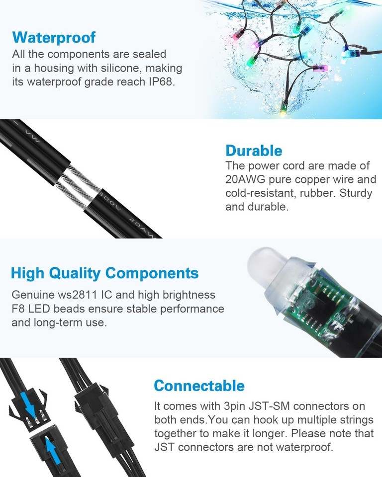 5V Black Wire 12MM WS2811 Addressable LED Pixel Light Digital Module ...