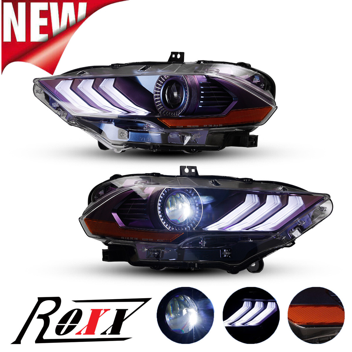 LED Blue Purple Headlights For Ford Mustang 2018-2023 Colorful Frame ...