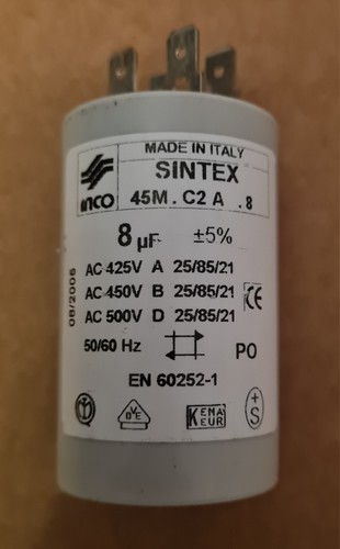 Sintex 45M.C2 A .8 8µF EN 60252-1 Motor Capacitor Made in Italy | eBay