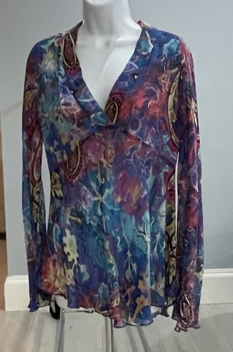 Chico Lightweight Sheer Colorful Silk Top W/ Flare Sleeve Size 1 | eBay